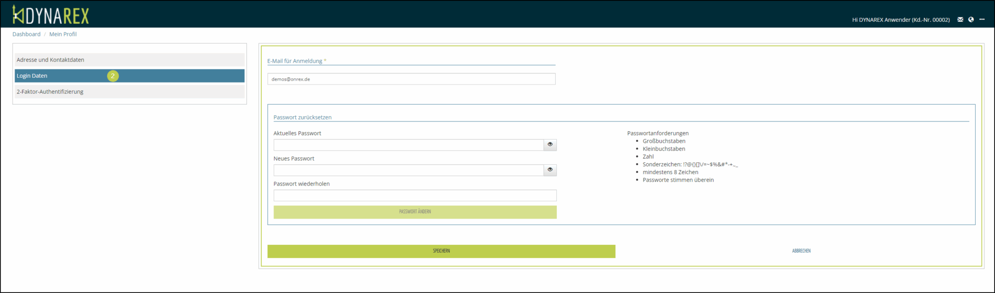 eigene Anmeldedaten verwalten – DYNAREX Support