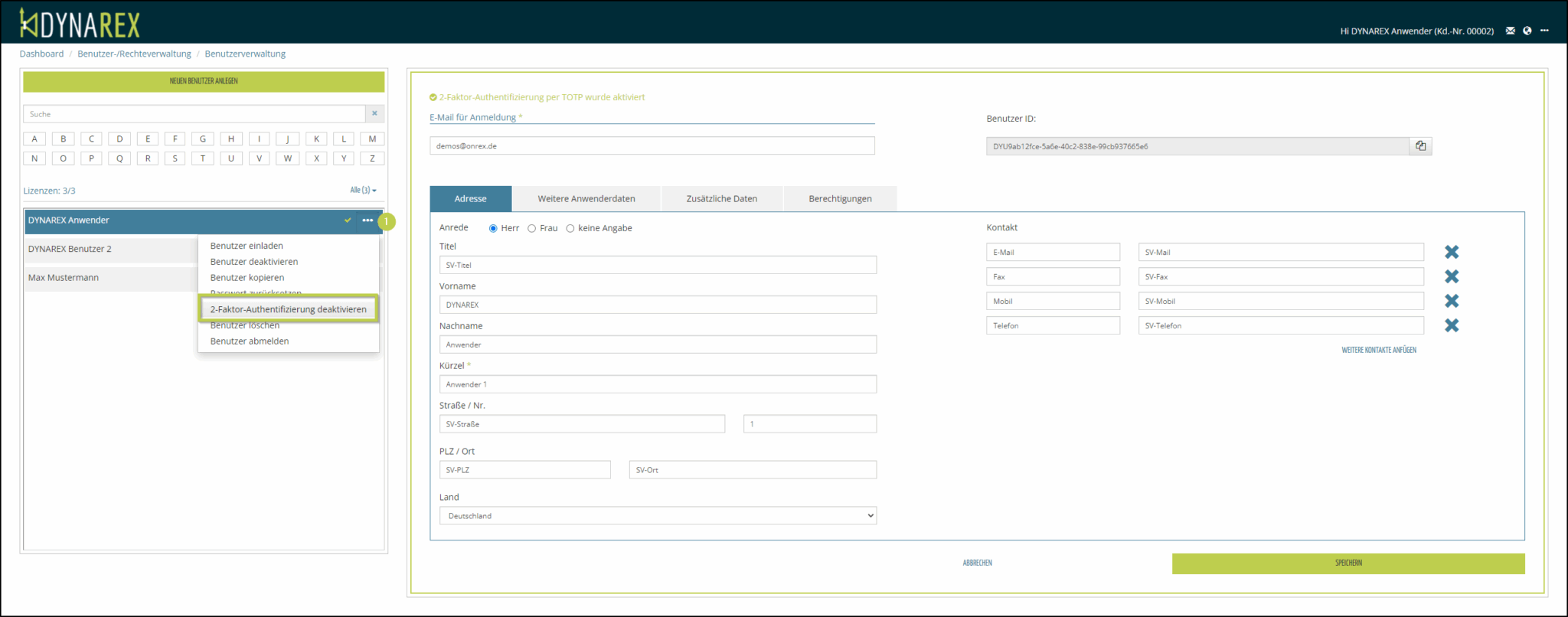 eigene Anmeldedaten verwalten – DYNAREX Support